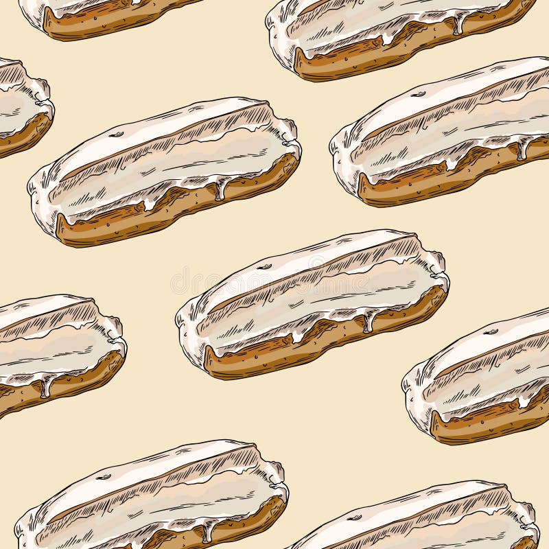 Classic Eclair Hand Drawn Sketch Seamless Pattern Stock Vector ...