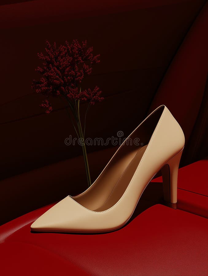 A Classic and Elegant High Heel Shoe, Poised Against a Dramatic Red ...