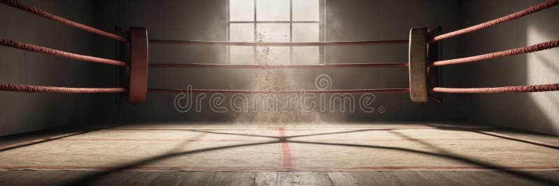 Classic Empty Boxing Ring Under Overhead Spotlight Stock Photo - Image ...