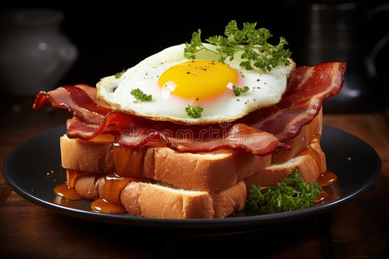 Classic English Breakfast Featuring Eggs, Crispy Bacon, Savory Beans ...