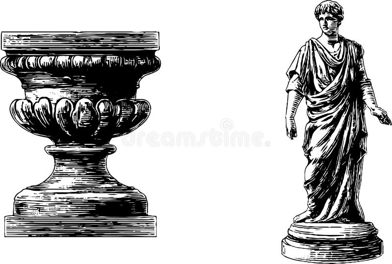 Classic Engraved Illustration Set of Plinth and Ancient Statue for ...