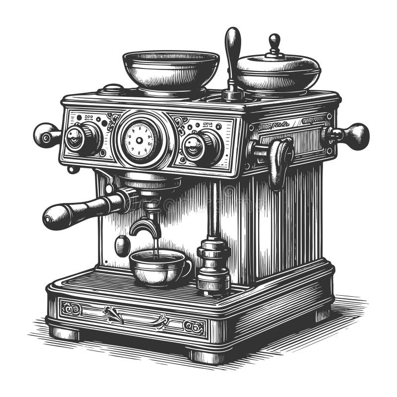 Espresso Machine Coffee Beans Engraving Vector Stock Illustration ...