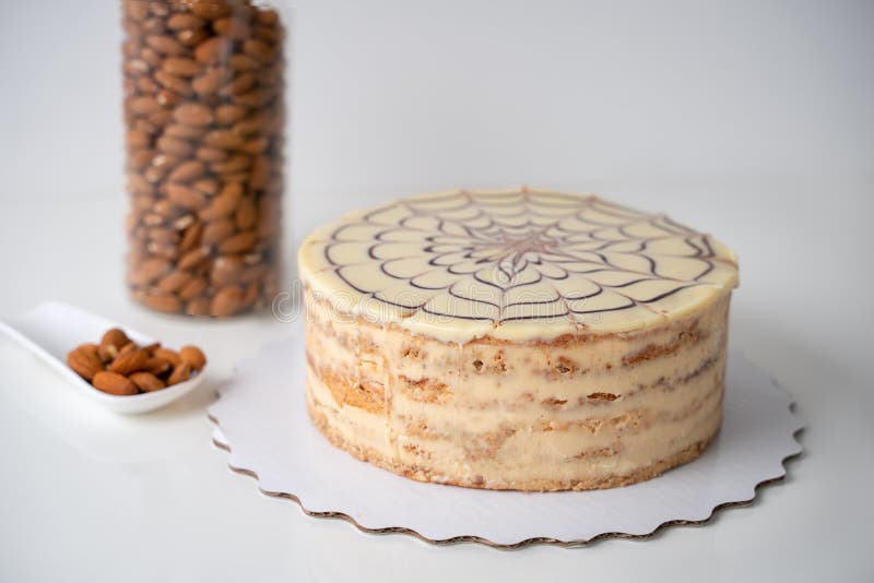 Classic Esterhazy Cake on White Table, Horizontal View from Above Stock ...