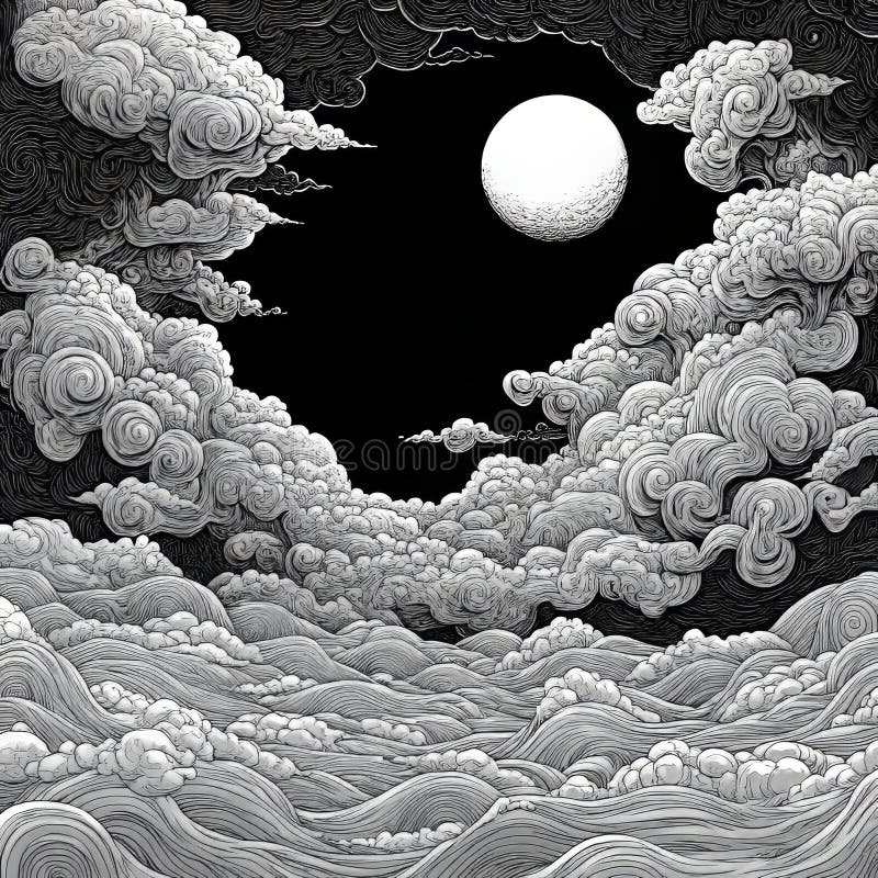 A Classic Etching Style Sketch Engraving of a Dramatic Cloudscape with ...