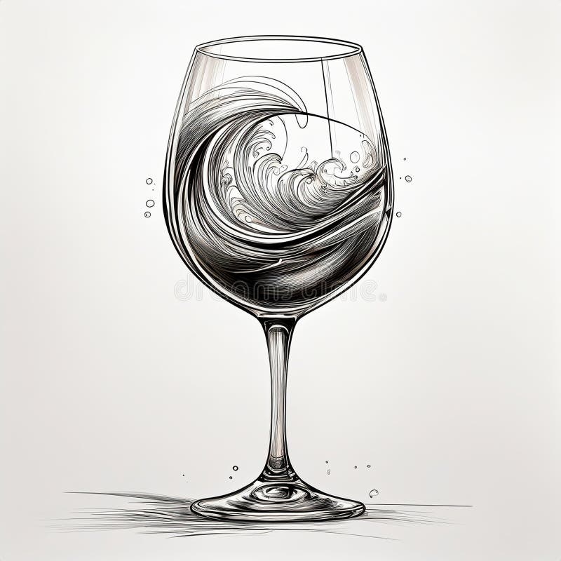 Classic Etching of Swirling Wine Inside Glass Stock Illustration ...