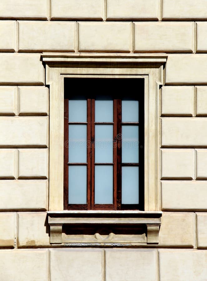 Classic Facade with One Square Window Stock Photo - Image of block ...