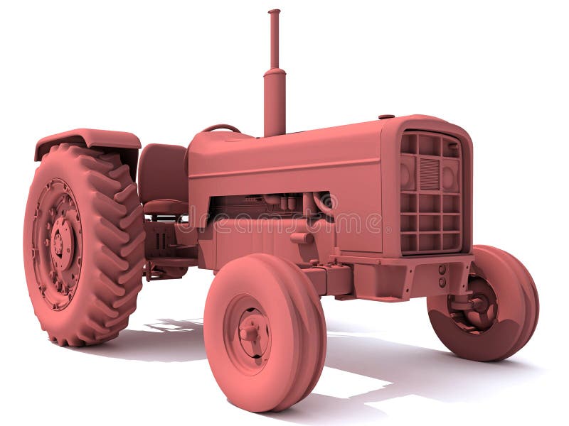 Classic Farm Tractor Clay 3D Rendering on White Background Stock ...