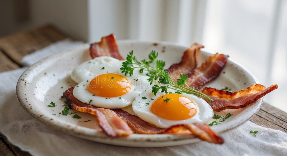 Classic Farmhouse Breakfast with Eggs and Bacon Stock Image - Image of ...