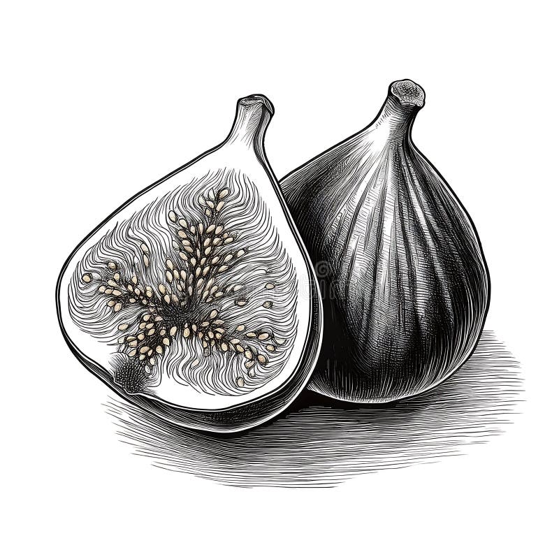 Detailed Black Engraving of a Classic Fig Showcasing Its Rough Skin and ...