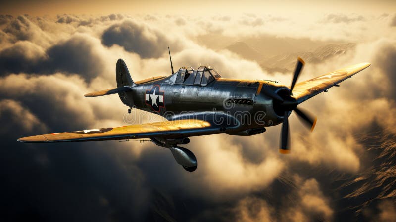 Classic Fighter Plane in Air Combat Stock Illustration - Illustration ...