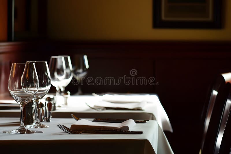 Classic Fine Dining Setup, Table Half-empty with Room for Branding and ...