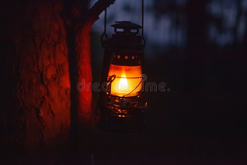 Classic Fire Lantern for Light on Night at Forest Stock Image - Image ...