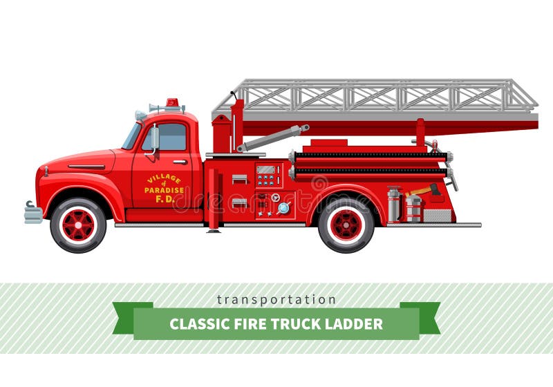 Classic Fire Truck Ladder Side View Stock Vector - Illustration of ...