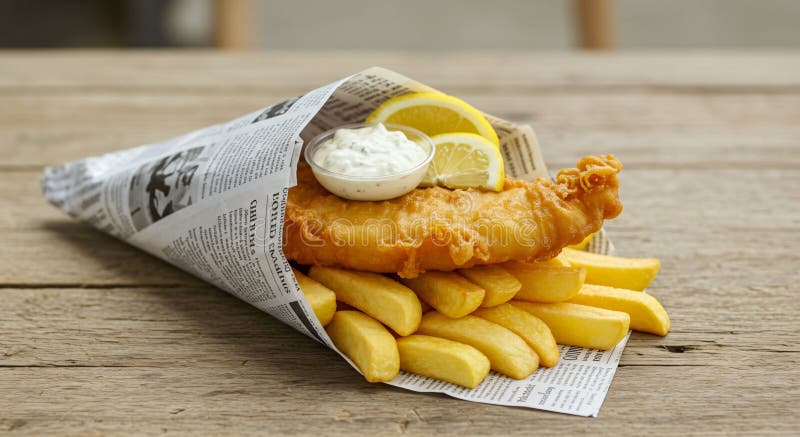 Classic Fish and Chips in Newspaper Cone Stock Photo - Image of dish, container: 390142298