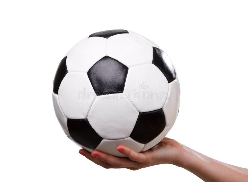 Classic Football Ball in Hand Stock Image - Image of hobby, bright ...