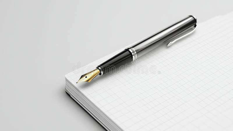 A Classic Fountain Pen Rests on a Blank Notebook Ready for Writing ...