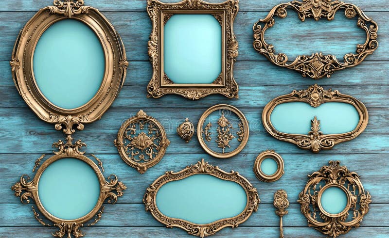 Classic Frames Arranged on a Wood Surface for Artistic Design and ...