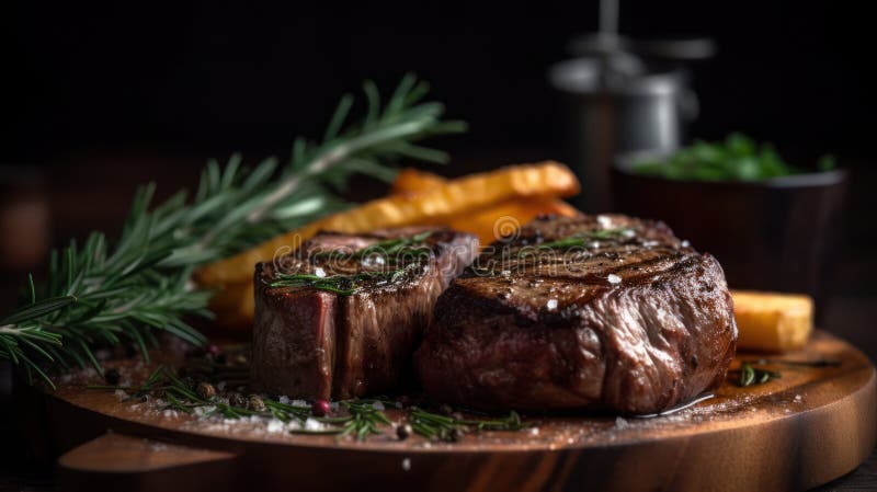 Classic French Grill Beef Steak on Plate Generative Ai Stock ...