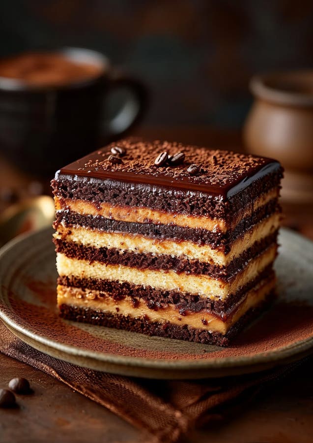 Classic French Opera Cake on a Plate Stock Photo - Image of ganache ...