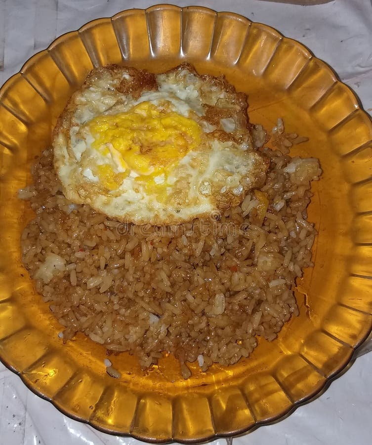 Classic Fried Rice with Fried Egg Stock Image - Image of meat, sauce ...