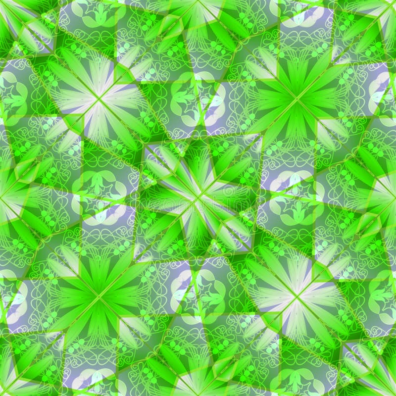 Classic Geometric Floral Patterns in Vivid Green Stock Illustration ...