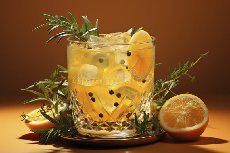 Classic Gin and Tonic Cocktail with Lemon and Rosemary on Warm ...