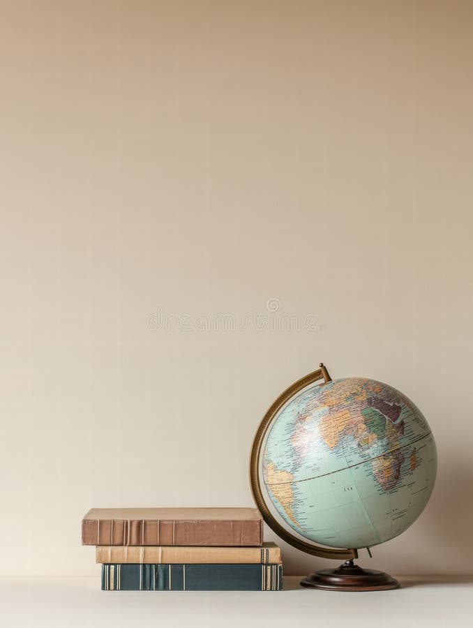 Exploring the World through a Classic Globe and Travel Guides Stacked ...