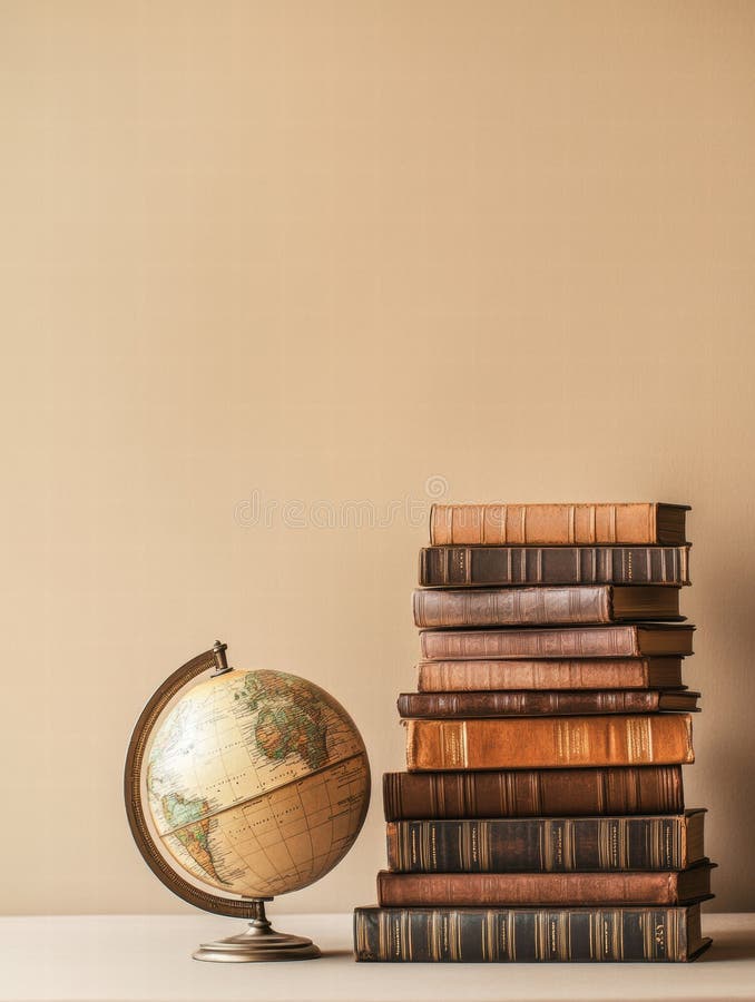 Classic Globe Alongside Neatly Stacked Travel Guidebooks for Exploring ...