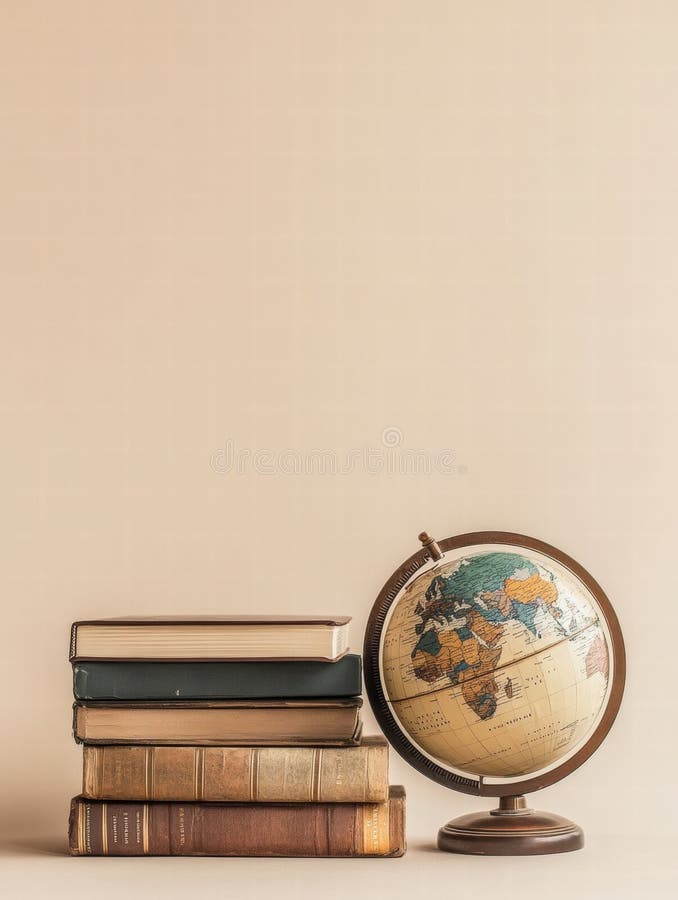 Classic Globe and Stacked Travel Guidebooks Creating an Inspiring ...