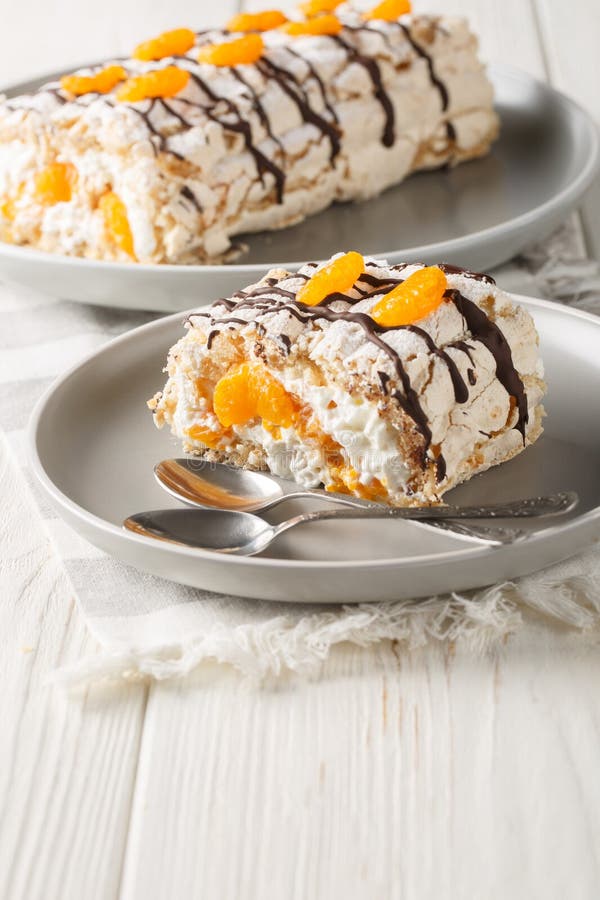 Classic Gluten-free Budapest Roll Cake with Mandarins Closeup on the ...