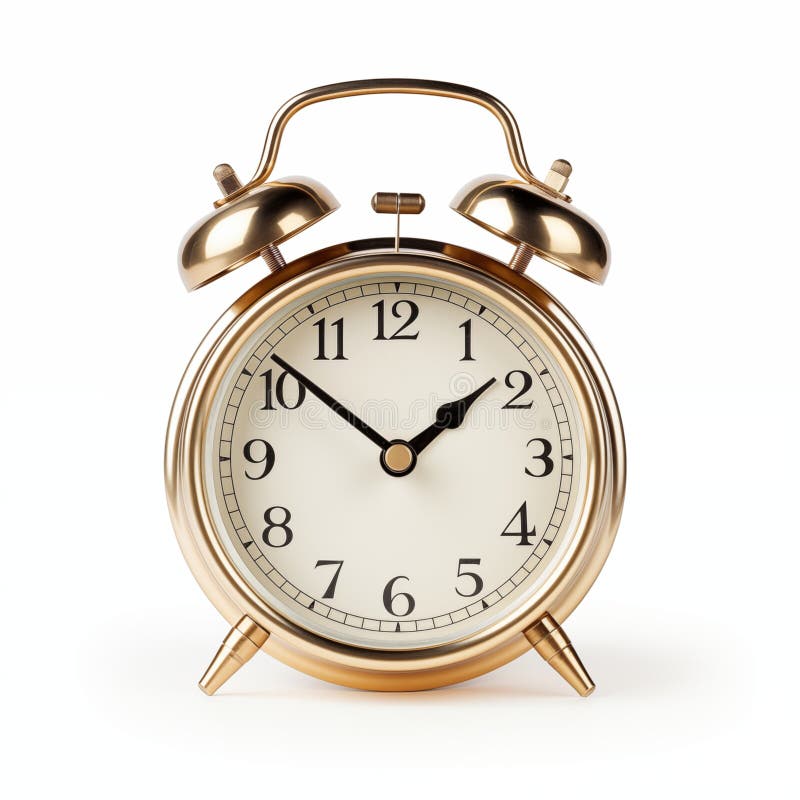 Classic Gold Alarm Clock Displaying Three O Clock Against a Plain White ...