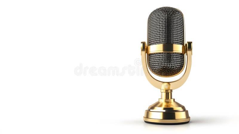 Classic Gold Microphone on White Background, Perfect for Audio ...