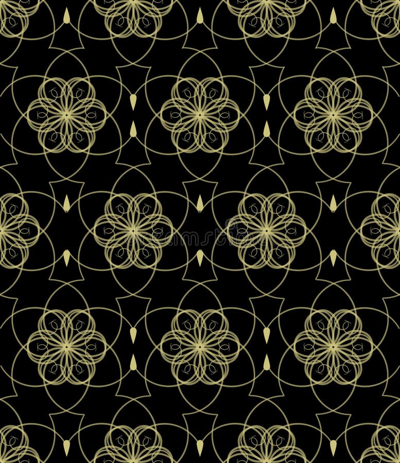 Classic Gold Patterns on Black Background, Seamless Patterns in Damask ...