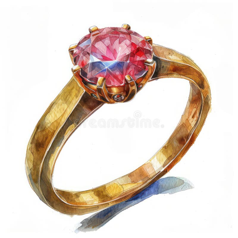 A Classic Gold Ring with a Large, Sparkling Red Gemstone Stock Photo ...