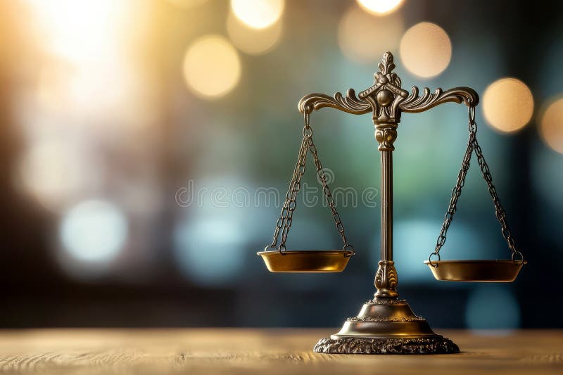 Classic Golden Balance Scale on Wooden Surface with Soft Gradient ...