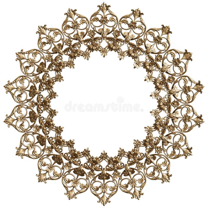 Classic Golden Round Frame with Ornament Decor Isolated on White ...
