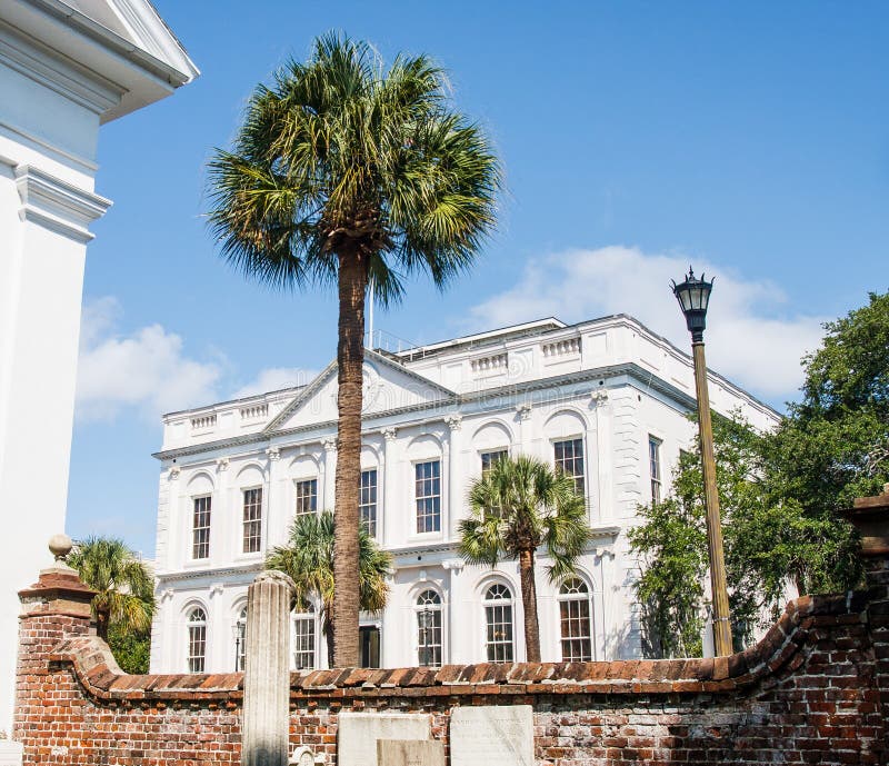 Classic Government Building Beyond Old Brick Wall Stock Image - Image ...