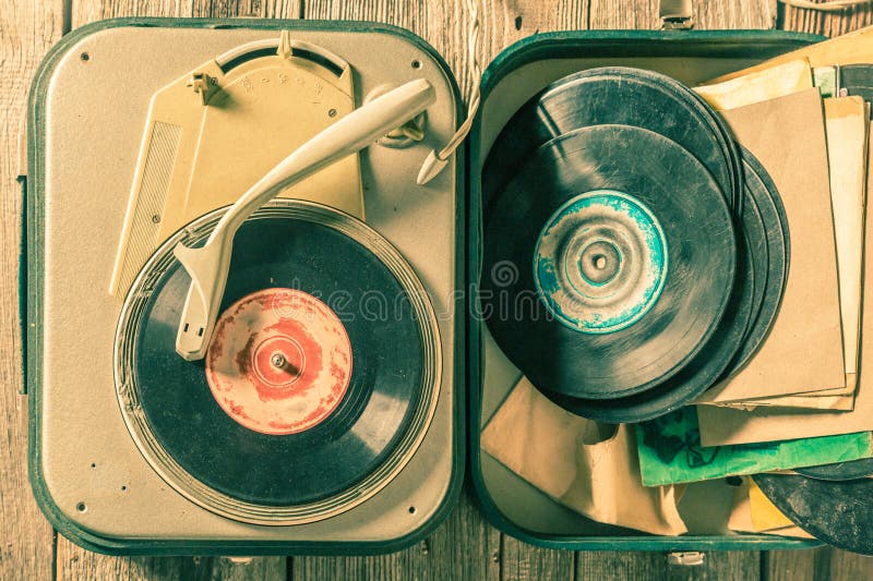 Classic Gramophone and Old Black Vinyl Records Stock Image - Image of ...