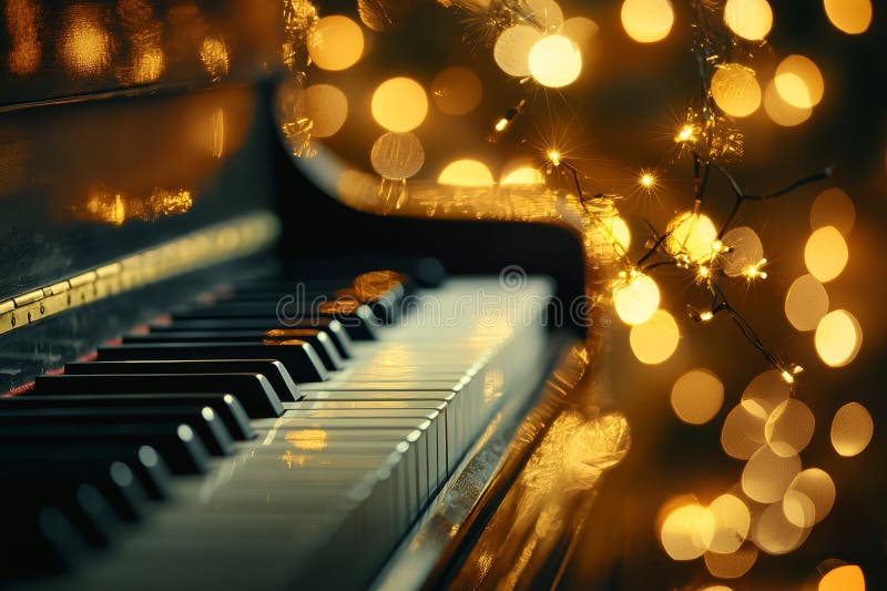 Classic Grand Piano Keys with Glowing Lights, Close-up Stock ...