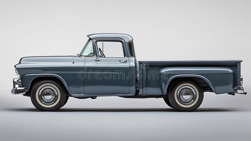 Classic Gray Pickup Truck, Side Profile View Against a Neutral ...