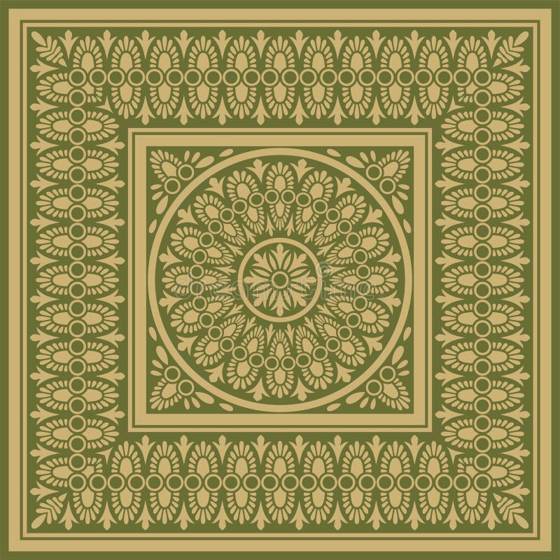 Classic Greek Green and Gold Square Ornament. Stock Illustration ...