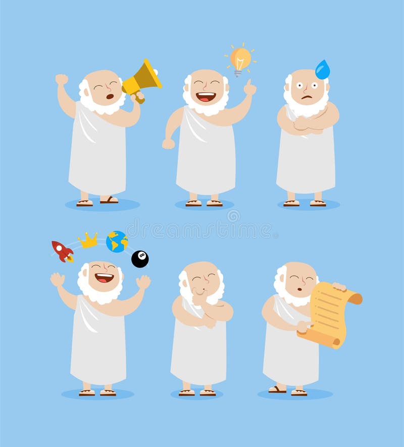 Classic Greek Philosopher in Cartoon Style. Vector Illustration. Stock ...