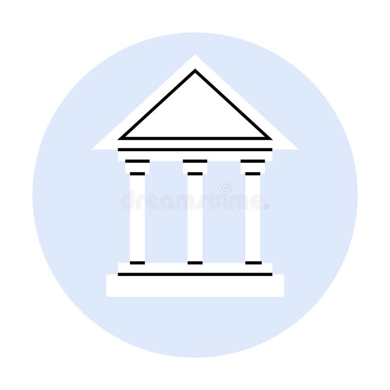 Classic Greek Temple with Pillars in Light Blue Circle - Line Art ...
