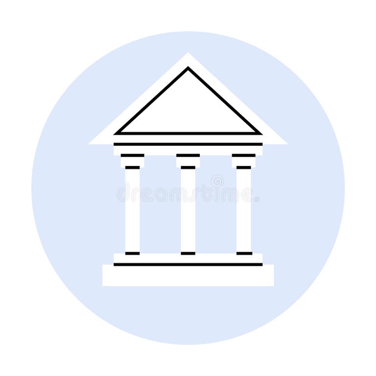 Classic Greek Temple with Pillars in Light Blue Circle - Line Art ...
