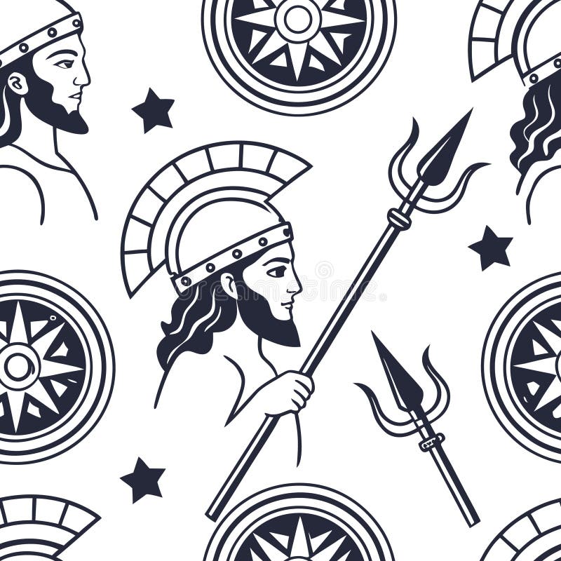 Classic Greek Warrior Pattern Featuring Shields, Spears, and Stars in ...