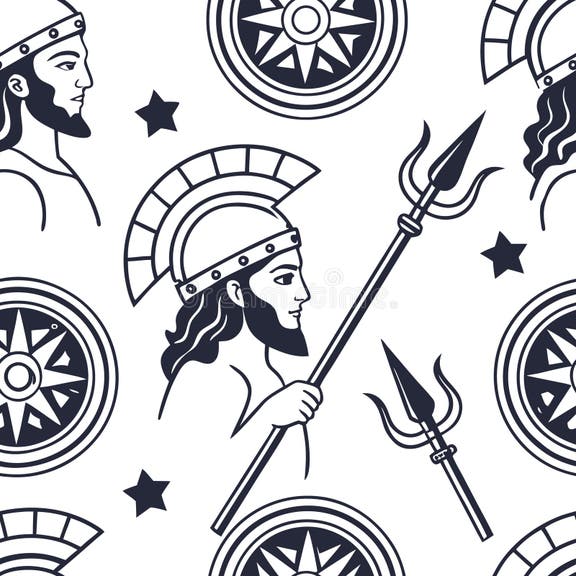 Classic Greek Warrior Pattern Featuring Shields, Spears, and Stars in ...