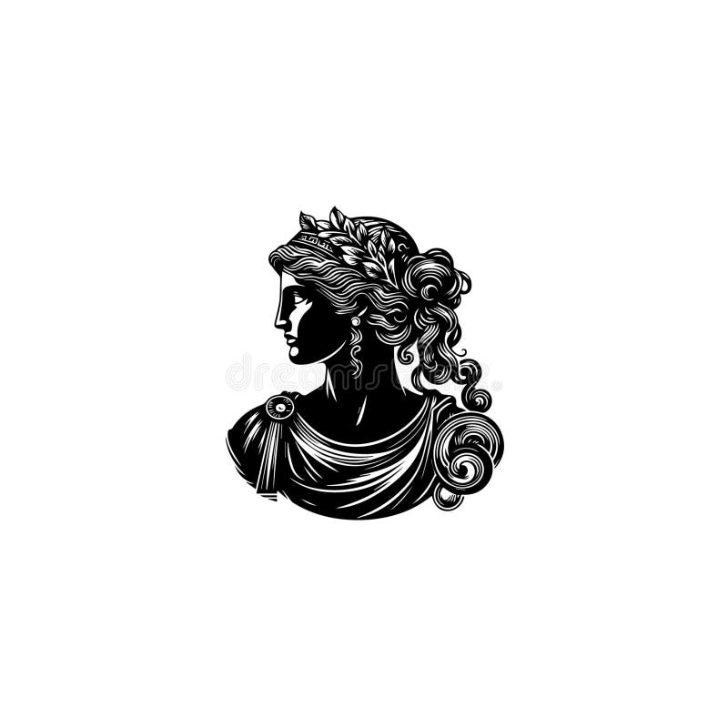 Classic Greek Woman Bust Artwork in Black and White Stock Illustration ...