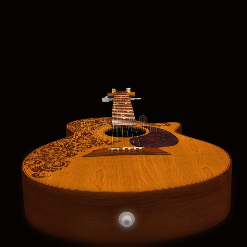 Classic Guitar on Black Background. Stock Photo - Image of melody ...