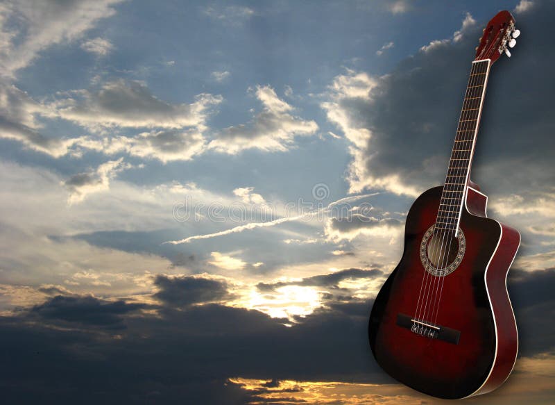 Woman Sitting with Guitar in Sunset Stock Photo - Image of musical ...