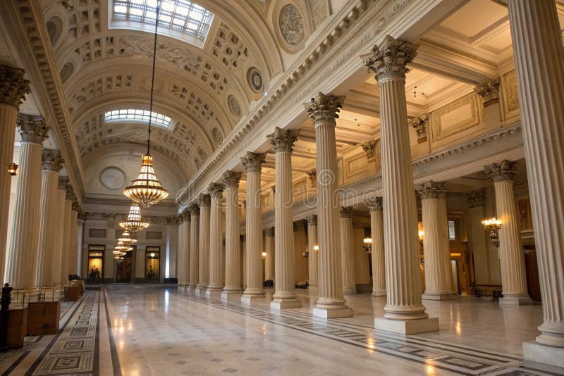 Classic Hall with Columns and Antique Design Stock Illustration ...